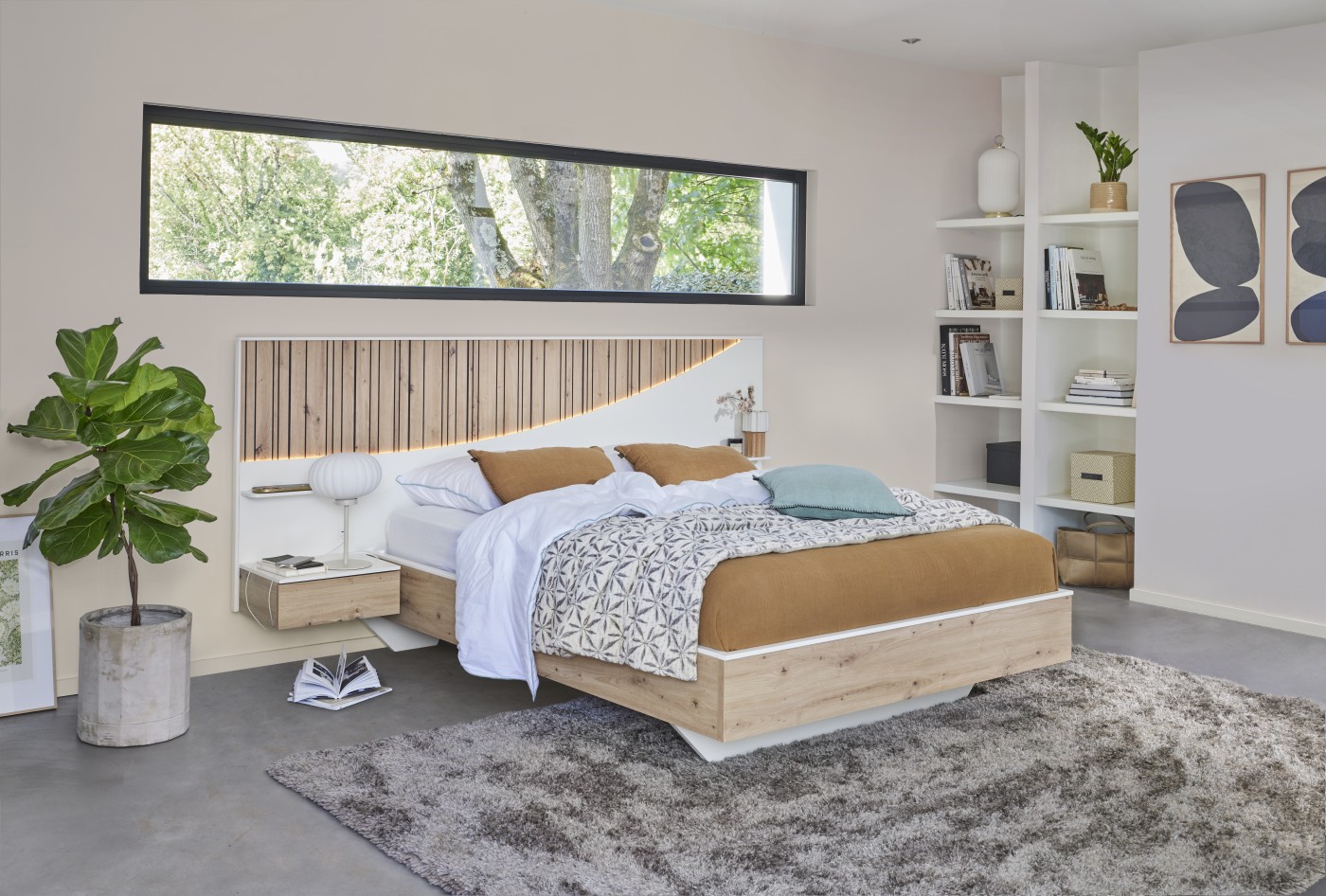 Lit 2 places avec table de chevet